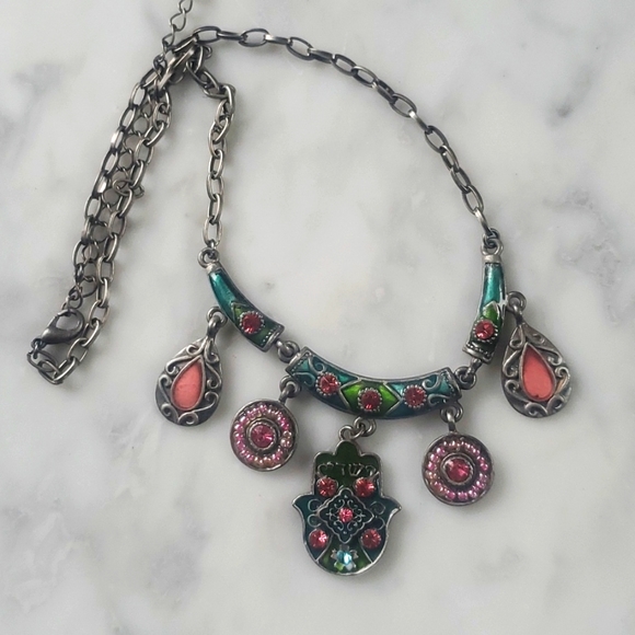 karshi | Jewelry | Karshi Hasma Enamel And Pink Rhinestone Necklace ...